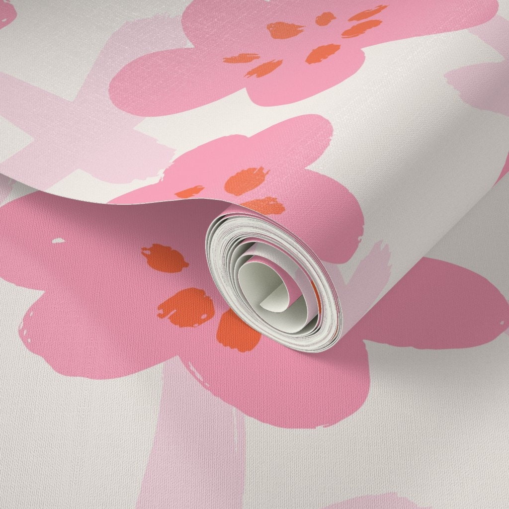 Floral Wallpaper, Hand Drawn Flower Wallpaper, Nursery Wallpaper ...