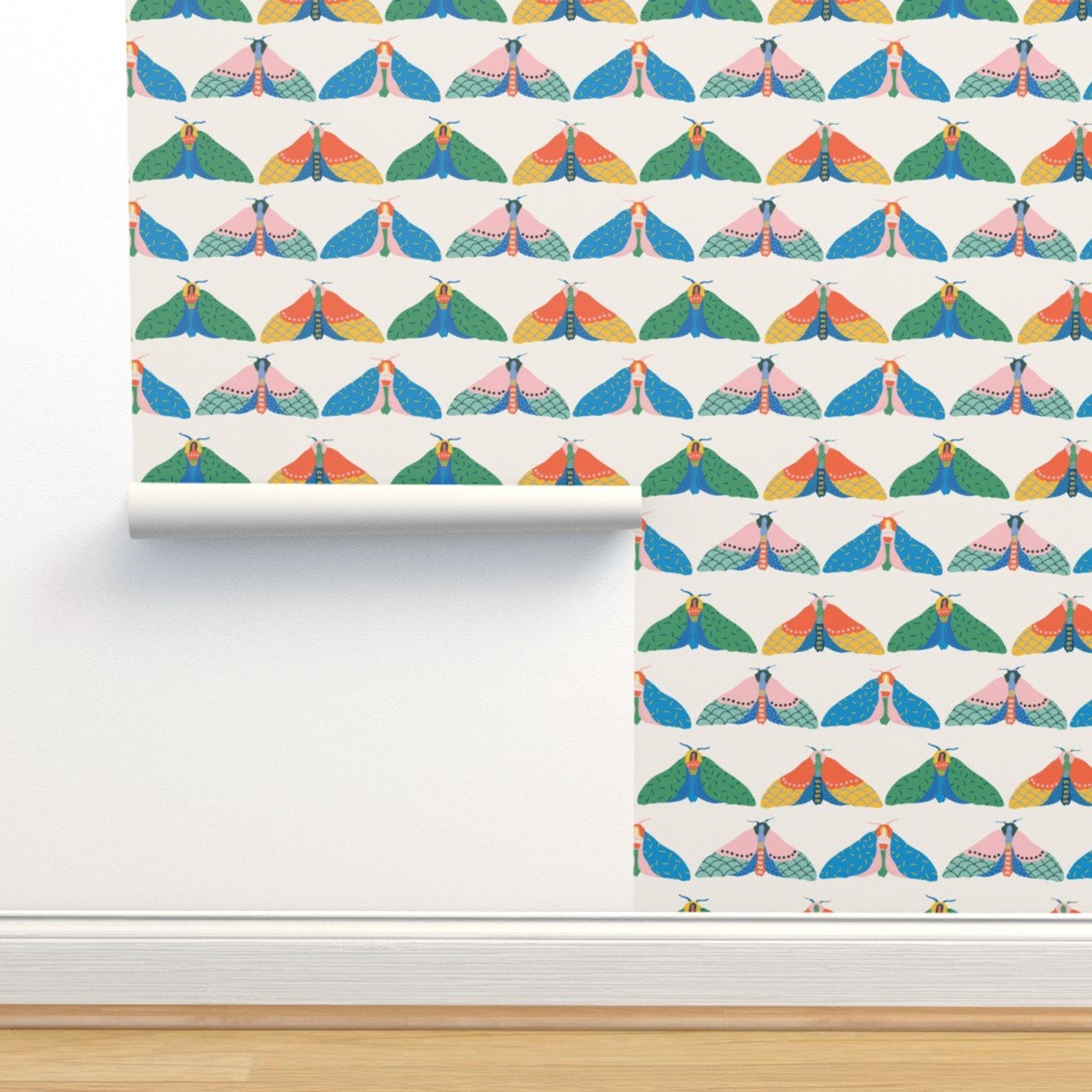Funky Moth Wallpaper, Rainbow Moths Wallpaper, Kids Playroom Wallpaper ...