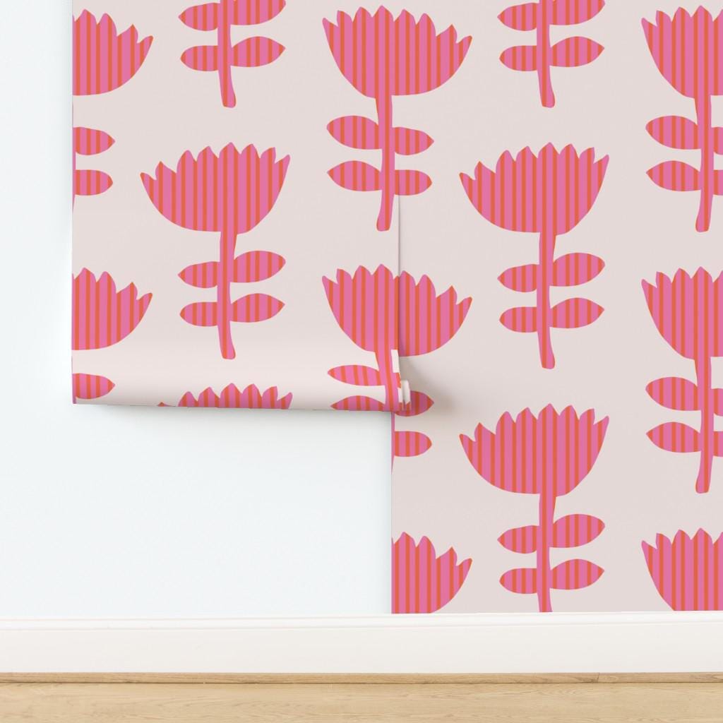 Pink Floral Wallpaper, Funky Striped Flowers, Removable Wallpaper - Etsy