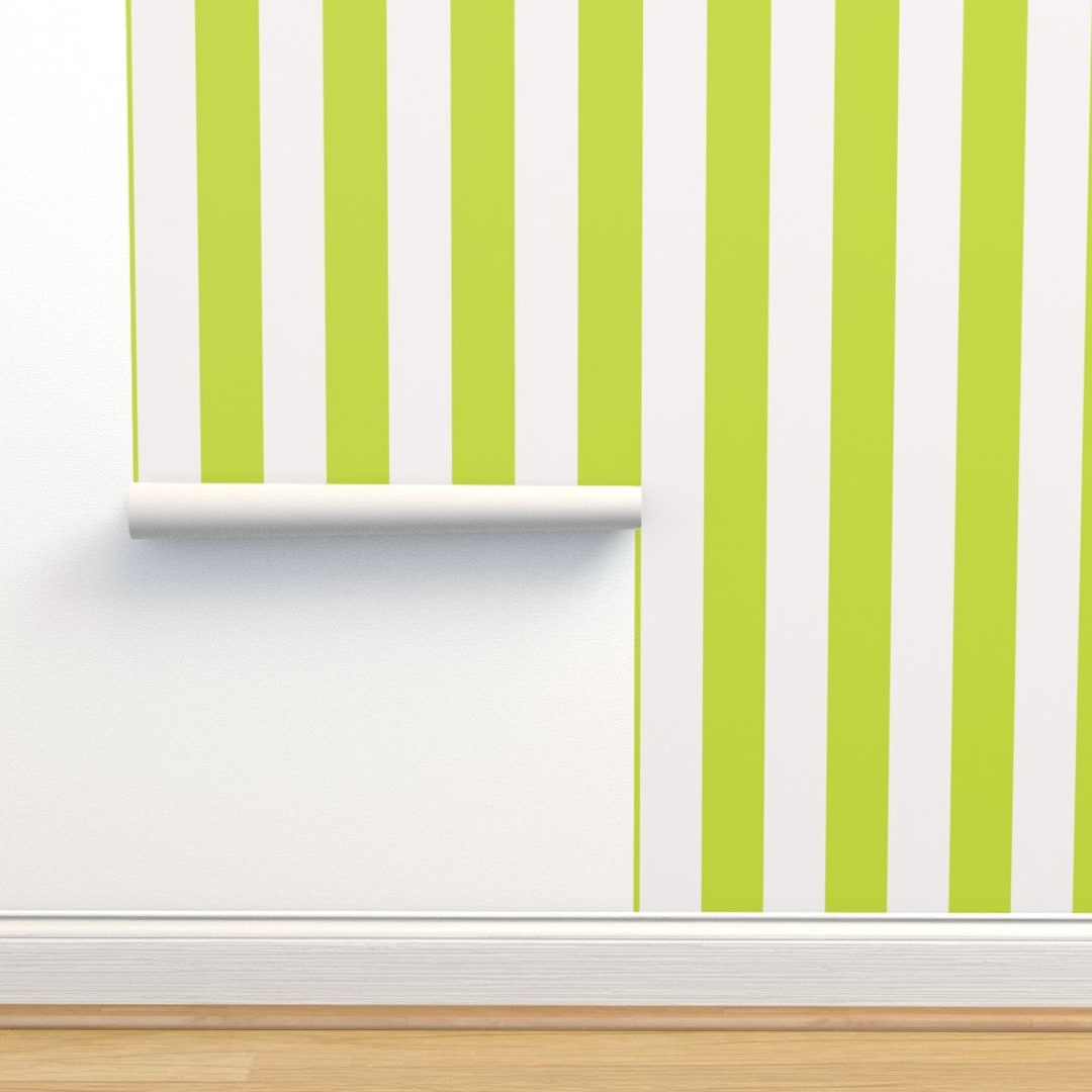 Citrus Striped Wallpaper, Lime Green Accent, Removable Wallpaper - Etsy