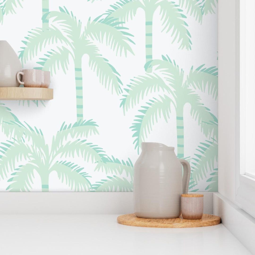 Pastel Palm Tree Wallpaper, Coastal Beach House Decor, Removable Peel ...