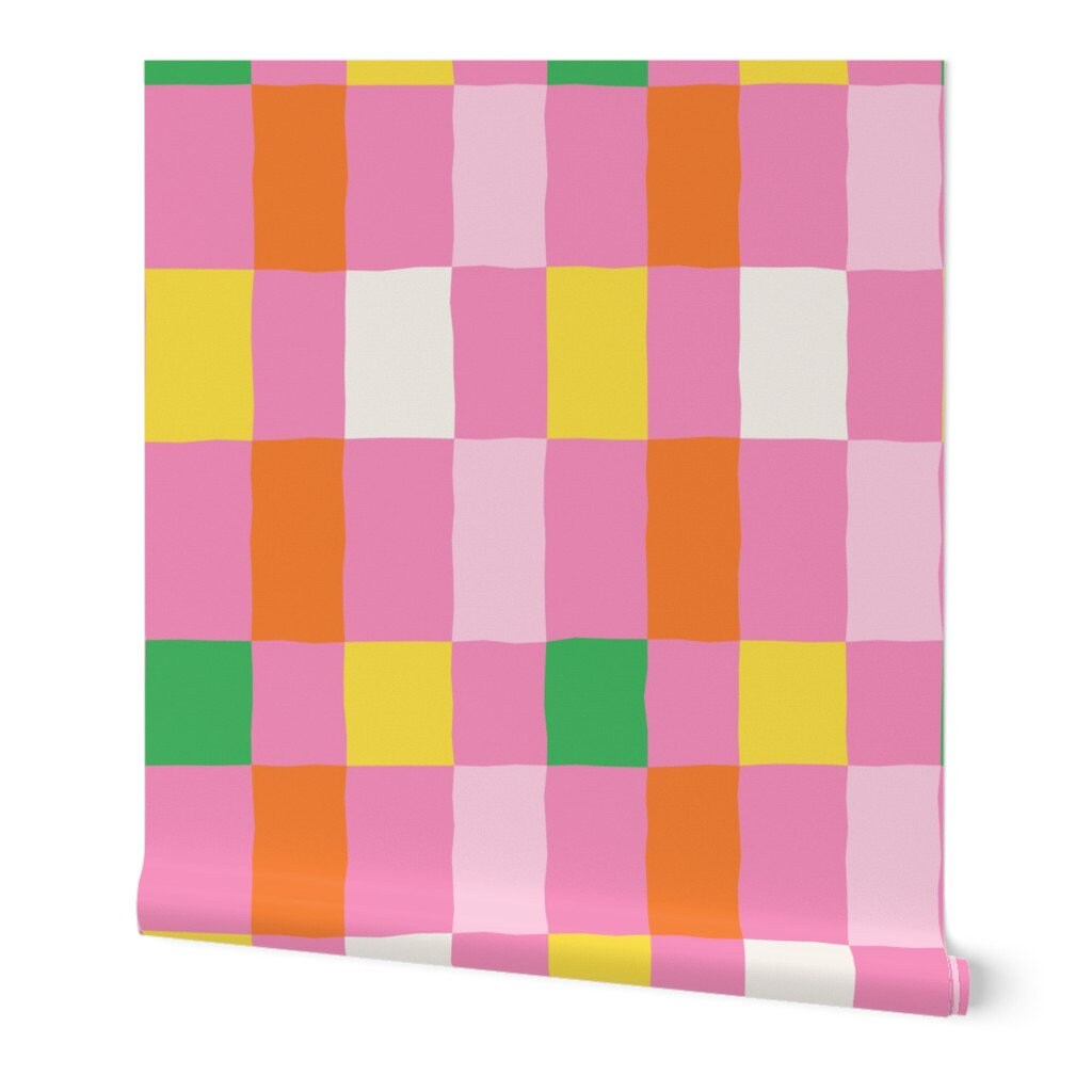 Pink Check Wallpaper, Colorful Wallpaper, Childrens Wallpaper ...