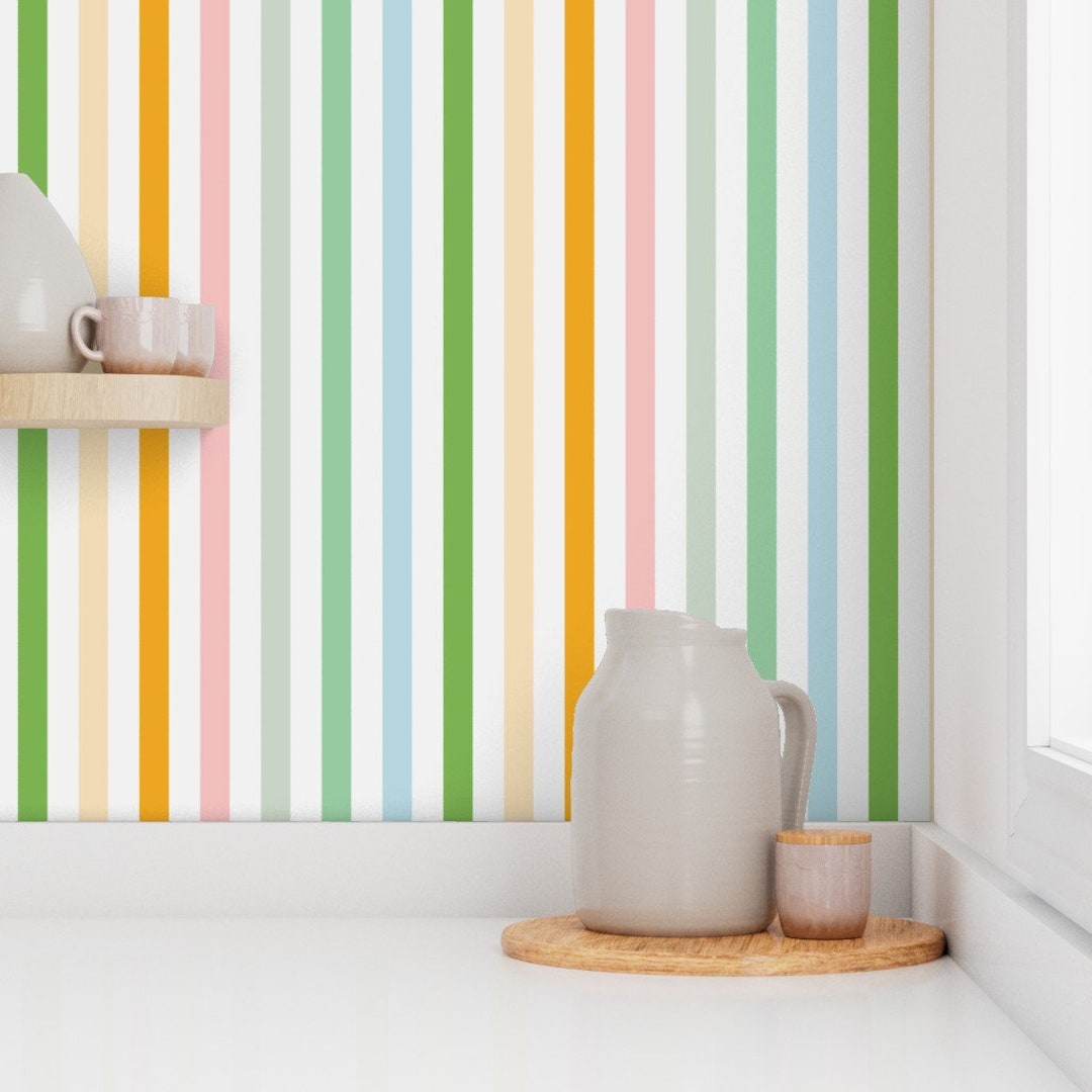 Pastel Rainbow Striped Wallpaper, Removable Preppy Design - Etsy