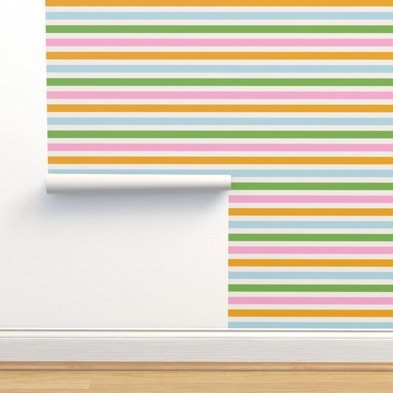 Colorful Striped Wallpaper, Kids Room, Colorful Wallpaper, Horizontal Stripes Wallpaper ...