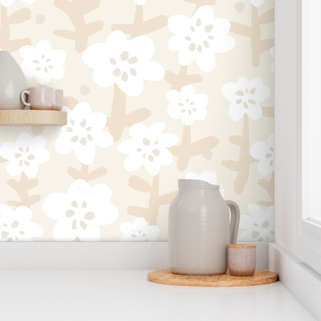 Neutral Wallpaper, Floral Wallpaper, Flower Wallpaper, Modern Wallpaper ...