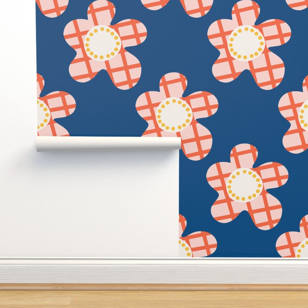 Floral Wallpaper, Nursery Wallpaper, Modern Wallpaper, Blue Wallpaper ...