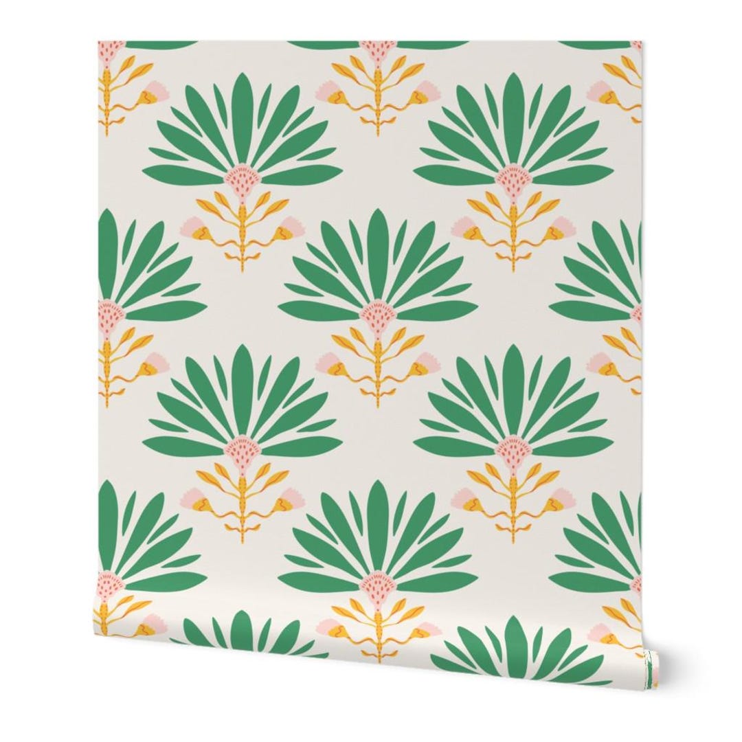 Funky Floral Wallpaper, Modern Wallpaper, Art Deco Wallpaper, Green ...