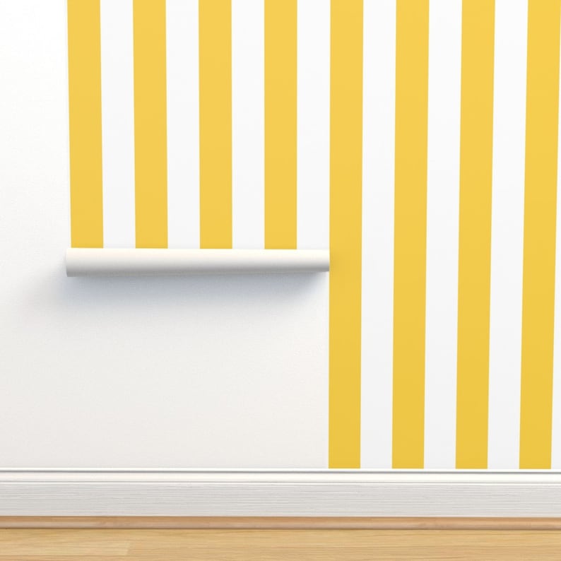 Lemon Yellow Striped Removable Wallpaper, Playful Accent Wall - Etsy