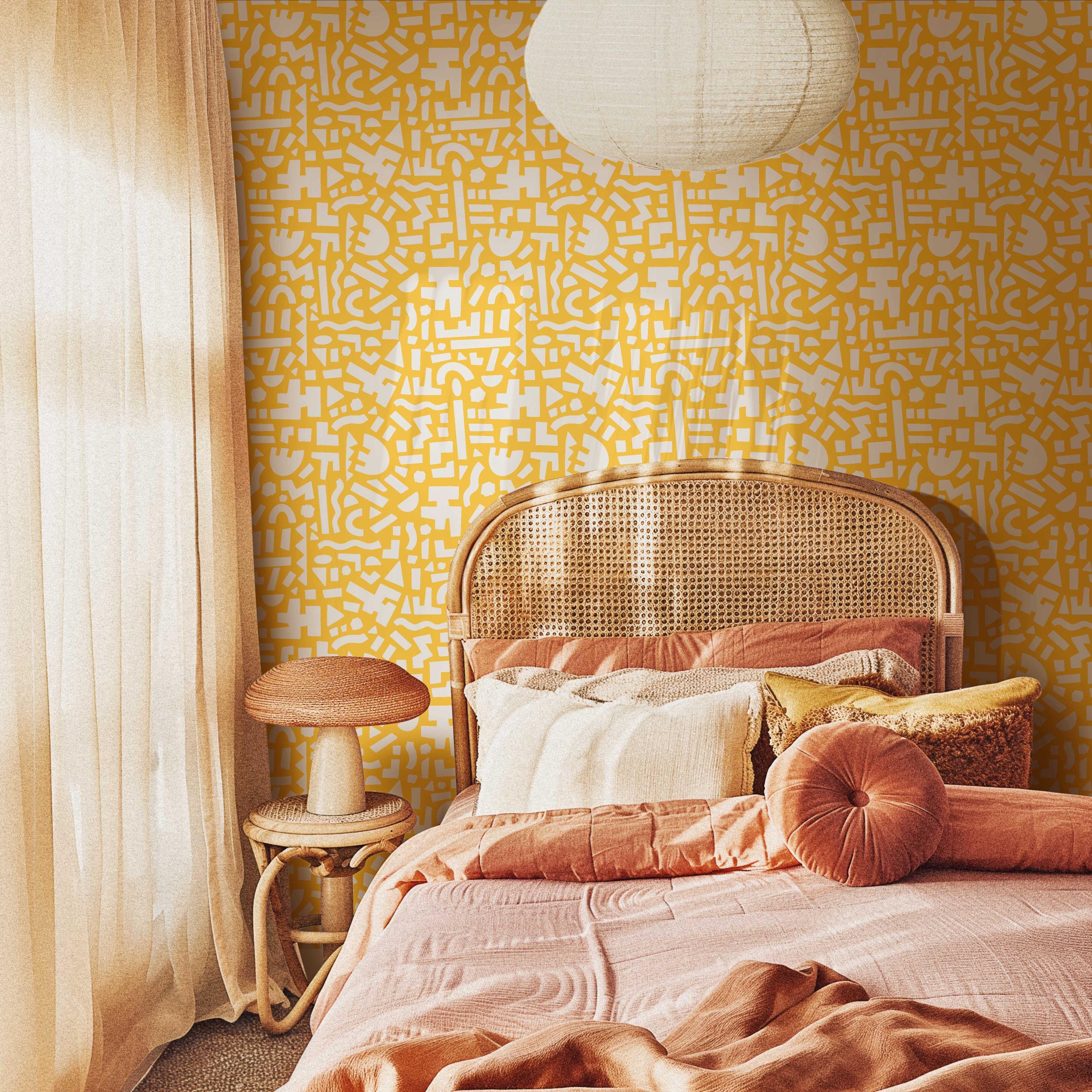 Funky Yellow Geometric Wallpaper, Peel and Stick Accent Wall - Etsy