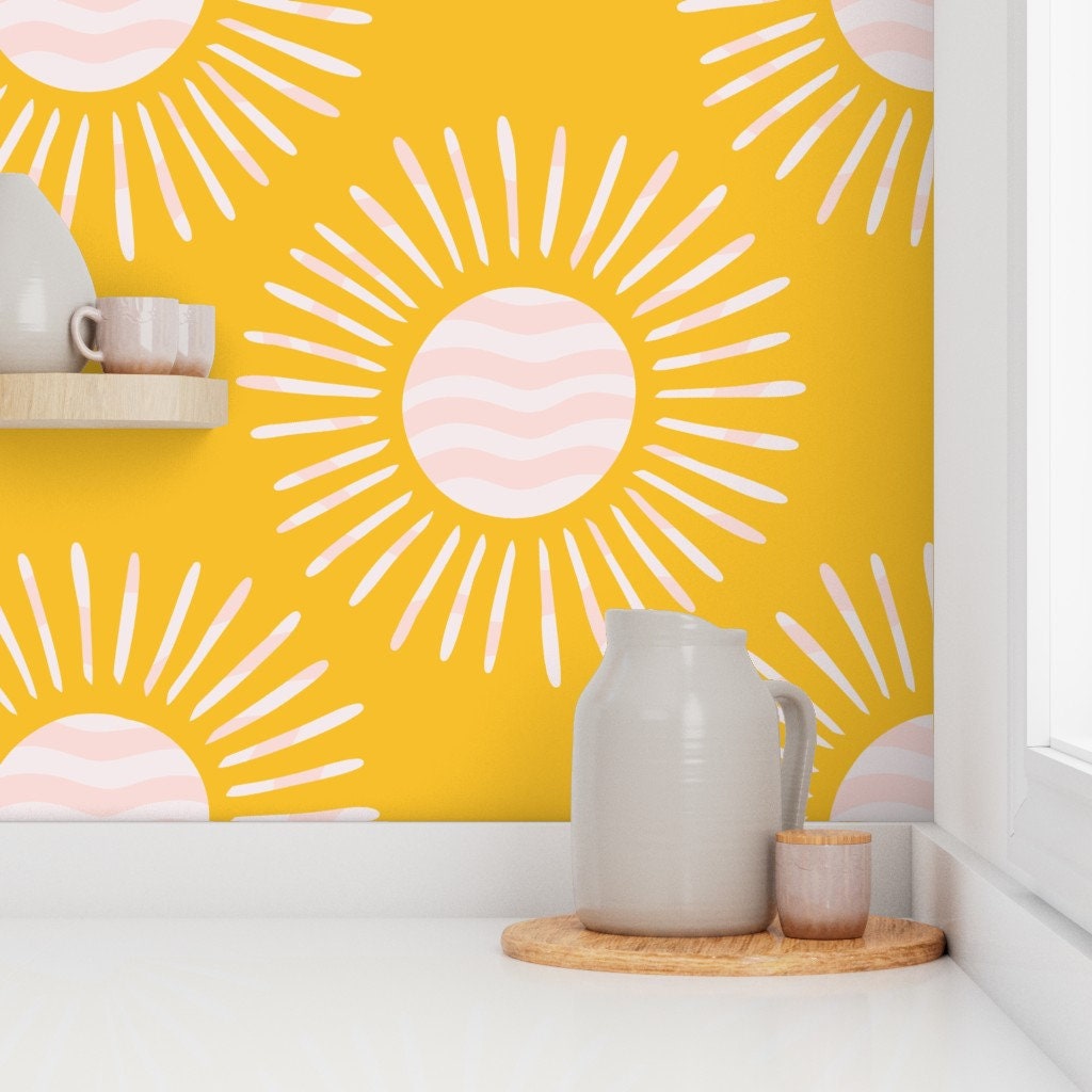 Boho Wallpaper, Sun Wallpaper, Yellow Wallpaper, Removable Peel and ...