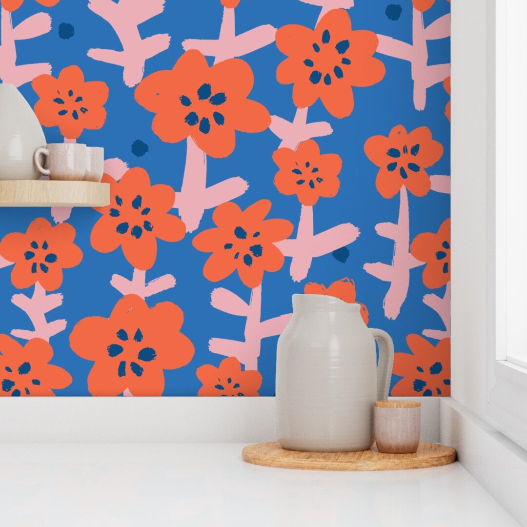 Floral Wallpaper, Hand Drawn Flower Wallpaper, Colorful Wallpaper ...