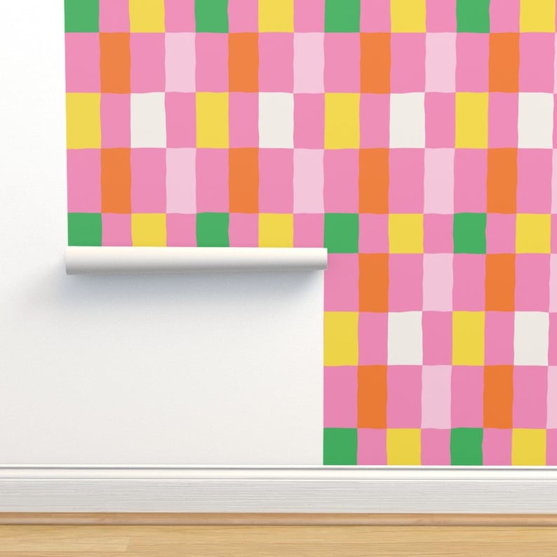 Pink Check Wallpaper, Colorful Wallpaper, Childrens Wallpaper ...