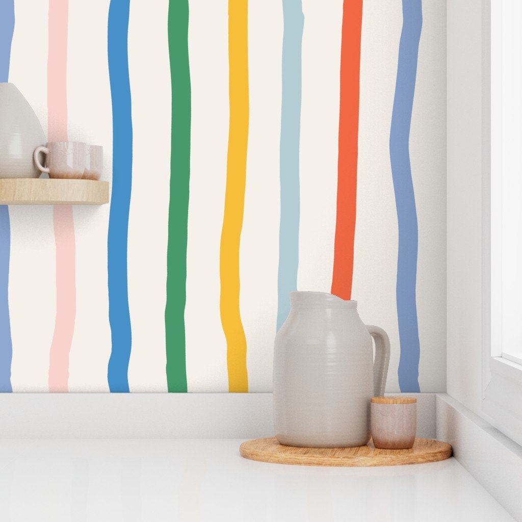 Pastel Rainbow Stripe Wallpaper, Removable Wall Decor - Etsy
