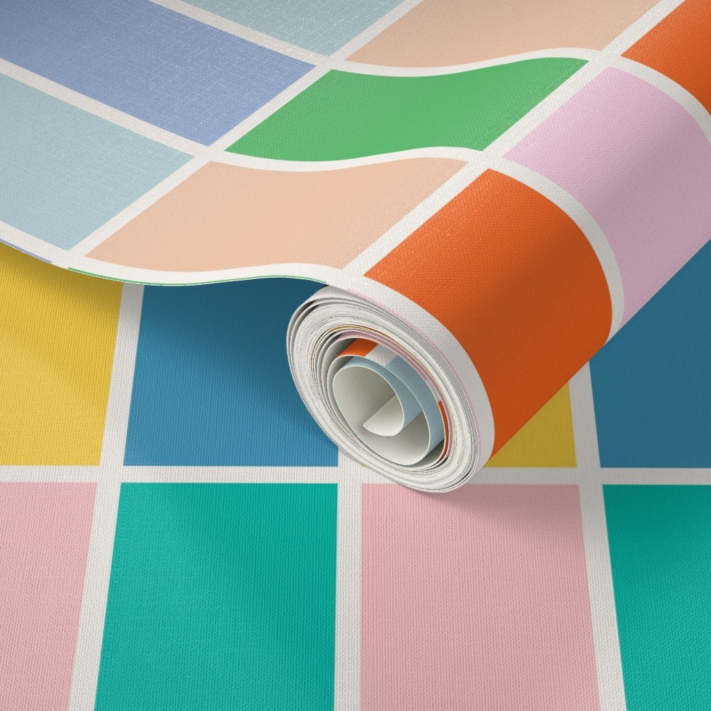 Rainbow Check Wallpaper, Funky Kids Bedroom Decor, Removable Wallpaper ...