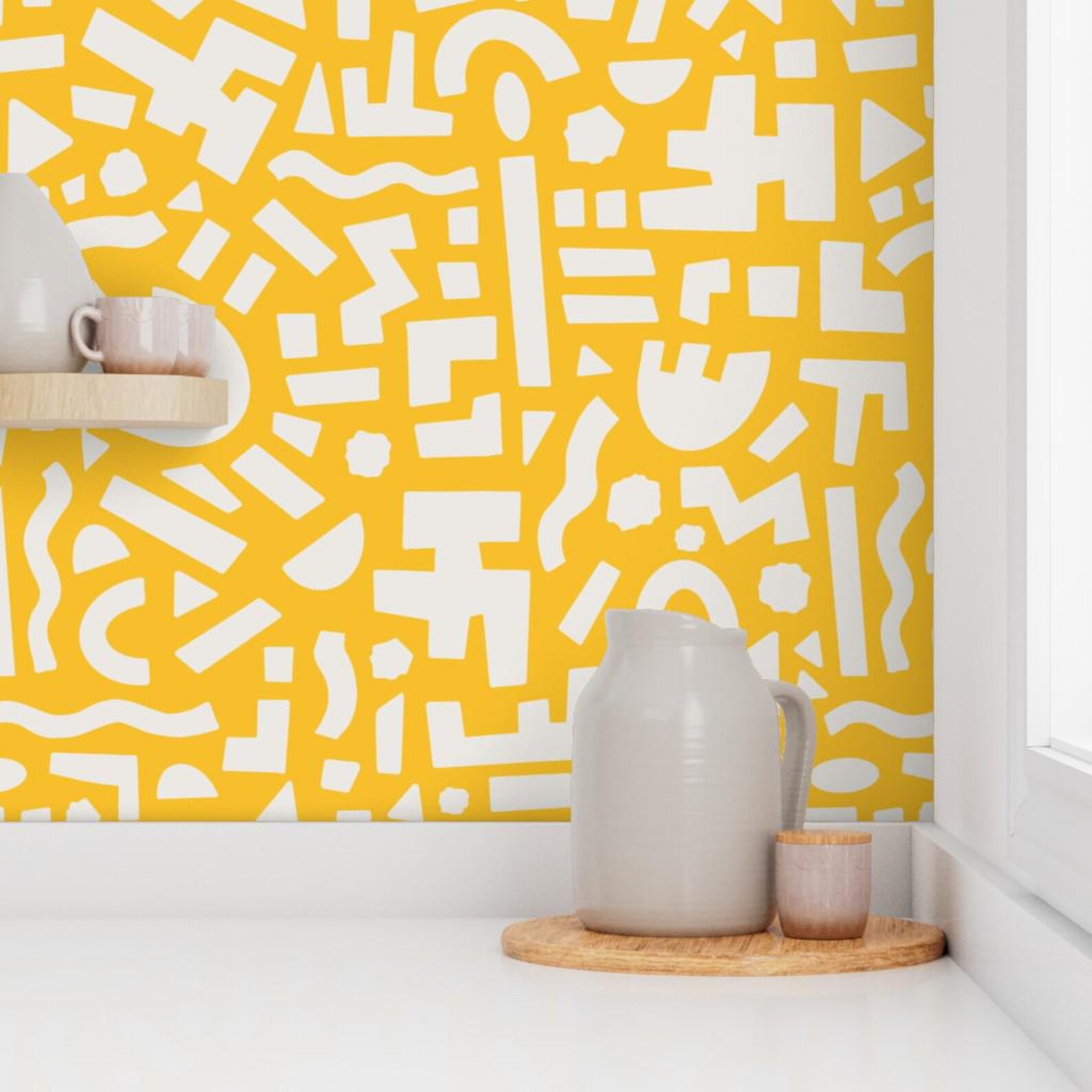 Funky Yellow Geometric Wallpaper, Peel and Stick Accent Wall - Etsy
