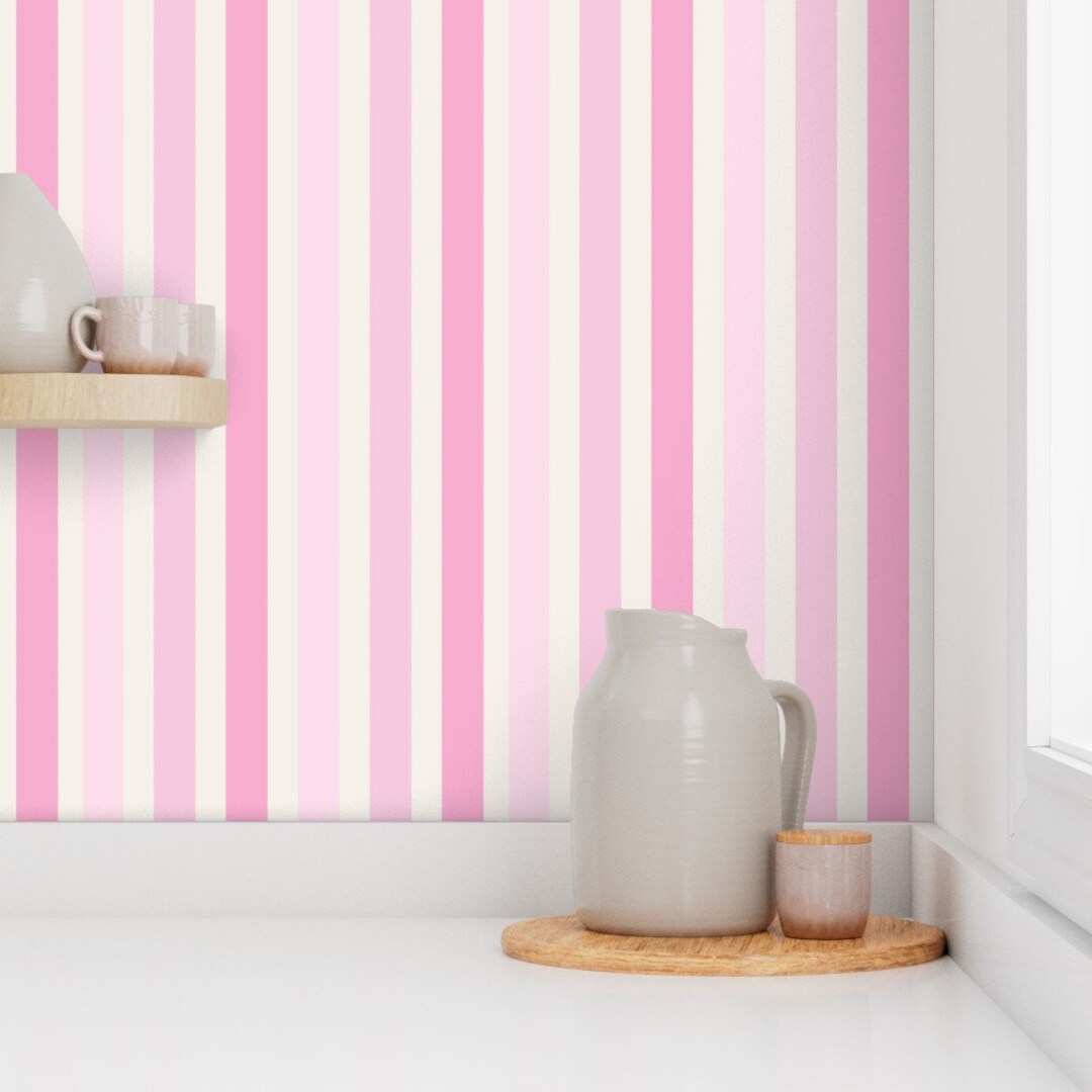 Pastel Pink Striped Wallpaper, Preppy Removable Wall Decor - Etsy