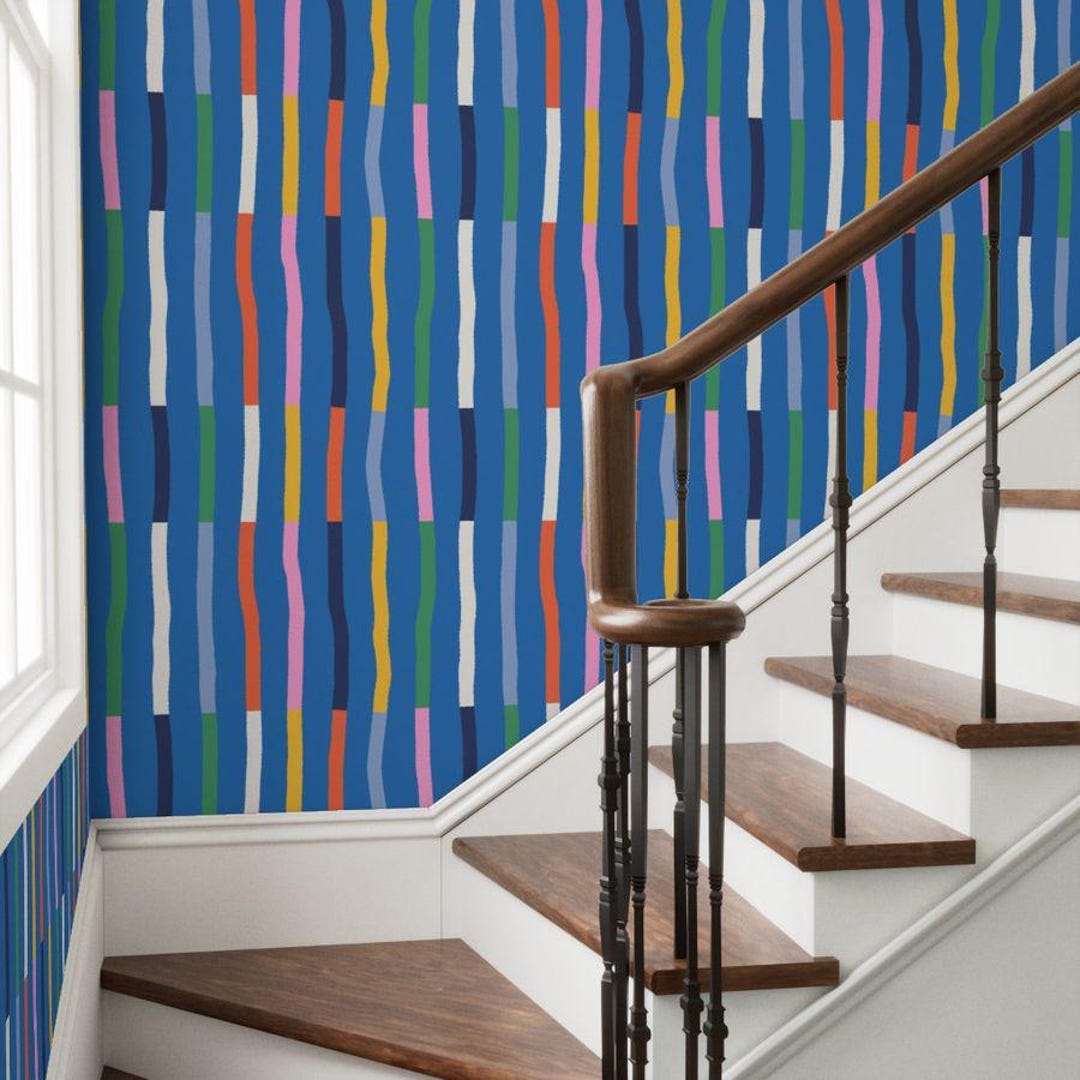 Blue Rainbow Stripe Removable Wallpaper, Haus of Patterns - Etsy