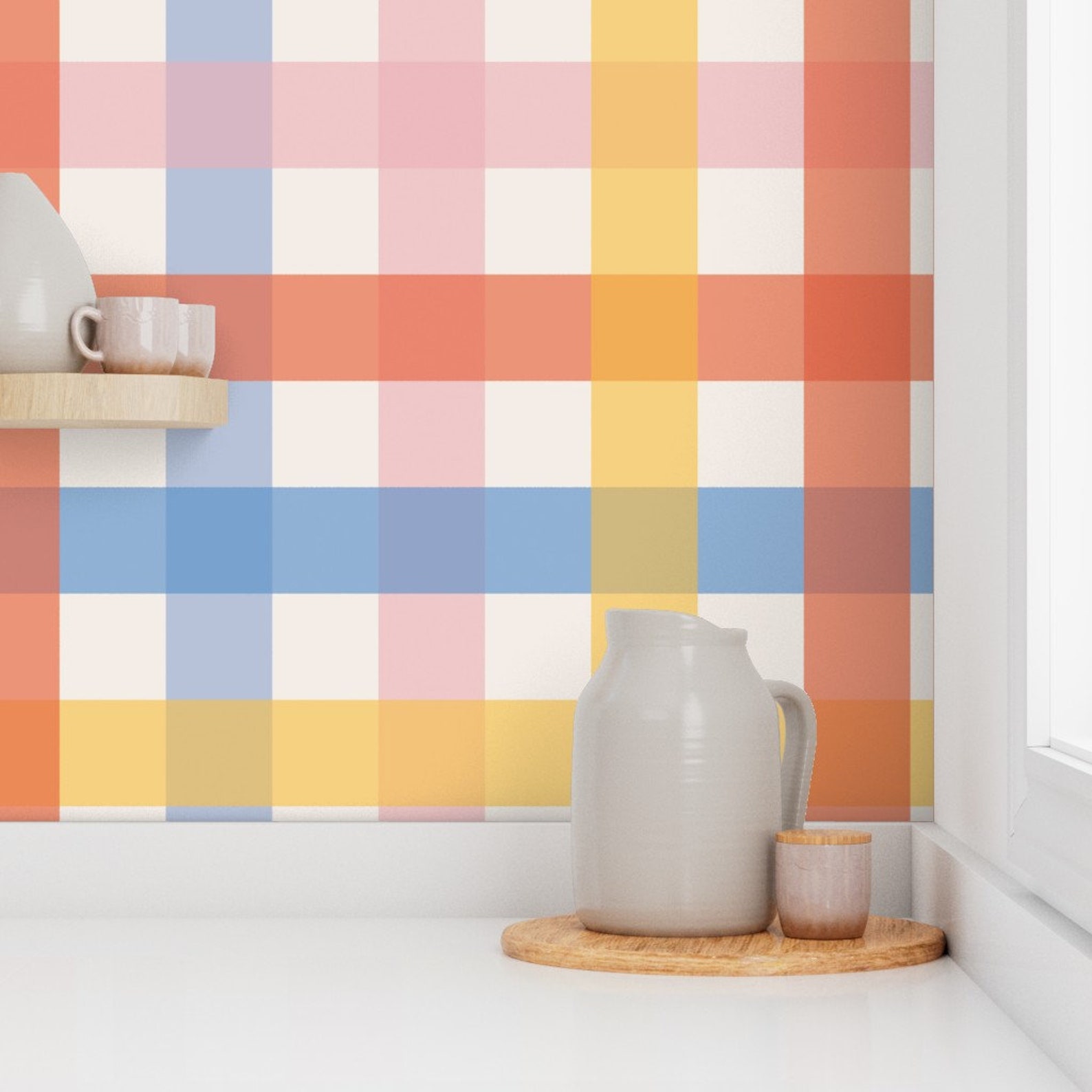 Colourful Gingham Check Wallpaper, Kids & Teens Modern Checkered ...