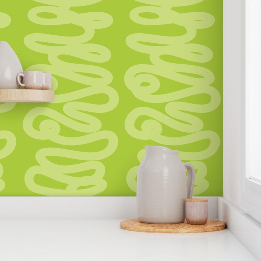 Lime Green Squiggle Stripe Wallpaper: Funky Accent Wall, Removable - Etsy