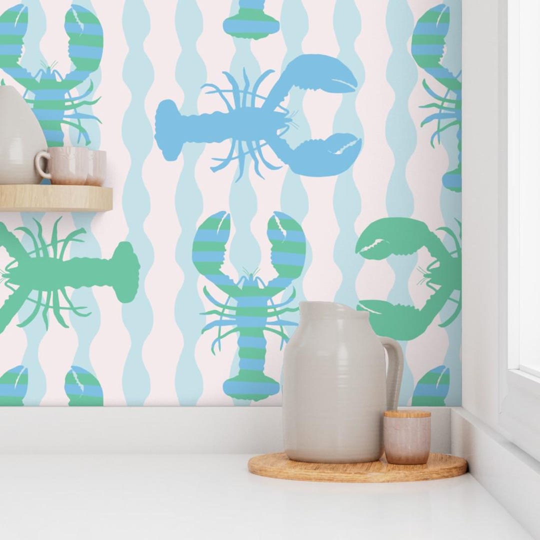 Lobster Wallpaper, Beach House Crustacean Decor, Blue Removable ...