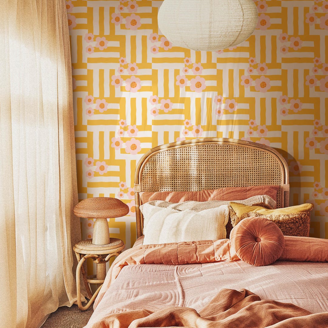 Preppy Wallpaper, Yellow Wallpaper, Girls Bedroom Wallpaper, Floral ...