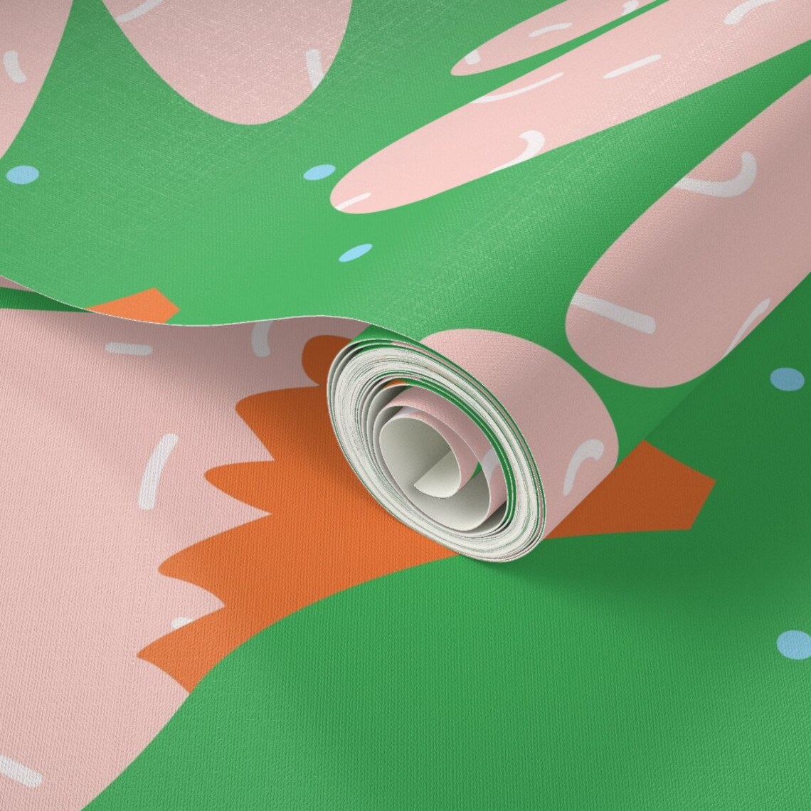 Funky Retro Floral Removable Wallpaper, Pink Flowers, Green Background ...