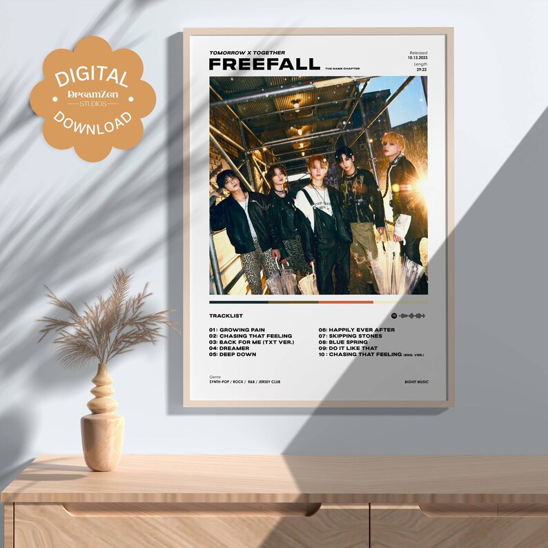 TXT - Freefall Album Poster, Minimalist Music Print, Digital Download ...