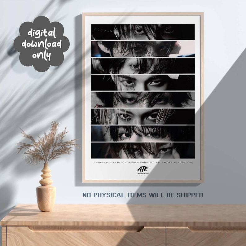 Stray Kids OT8 Poster, SKZ Eyes Black and White Art (digital Download ...