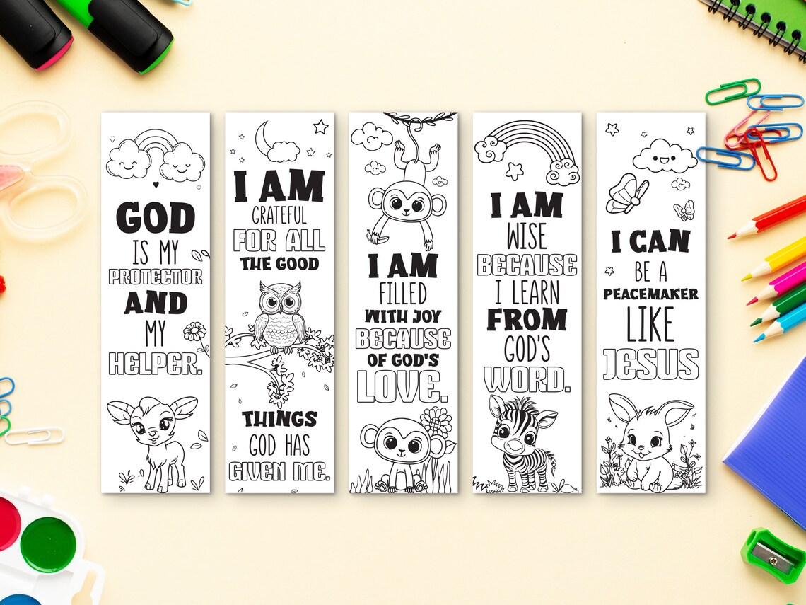 Bookmark Set: 5 Bible Affirmation Colorable Bookmarks,christian ...