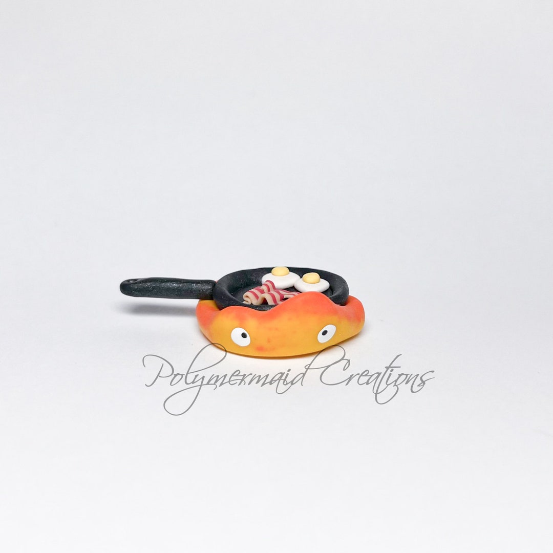 Calcifer Under Frying Pan With Bacon and Eggs Miniature Polymer Clay ...
