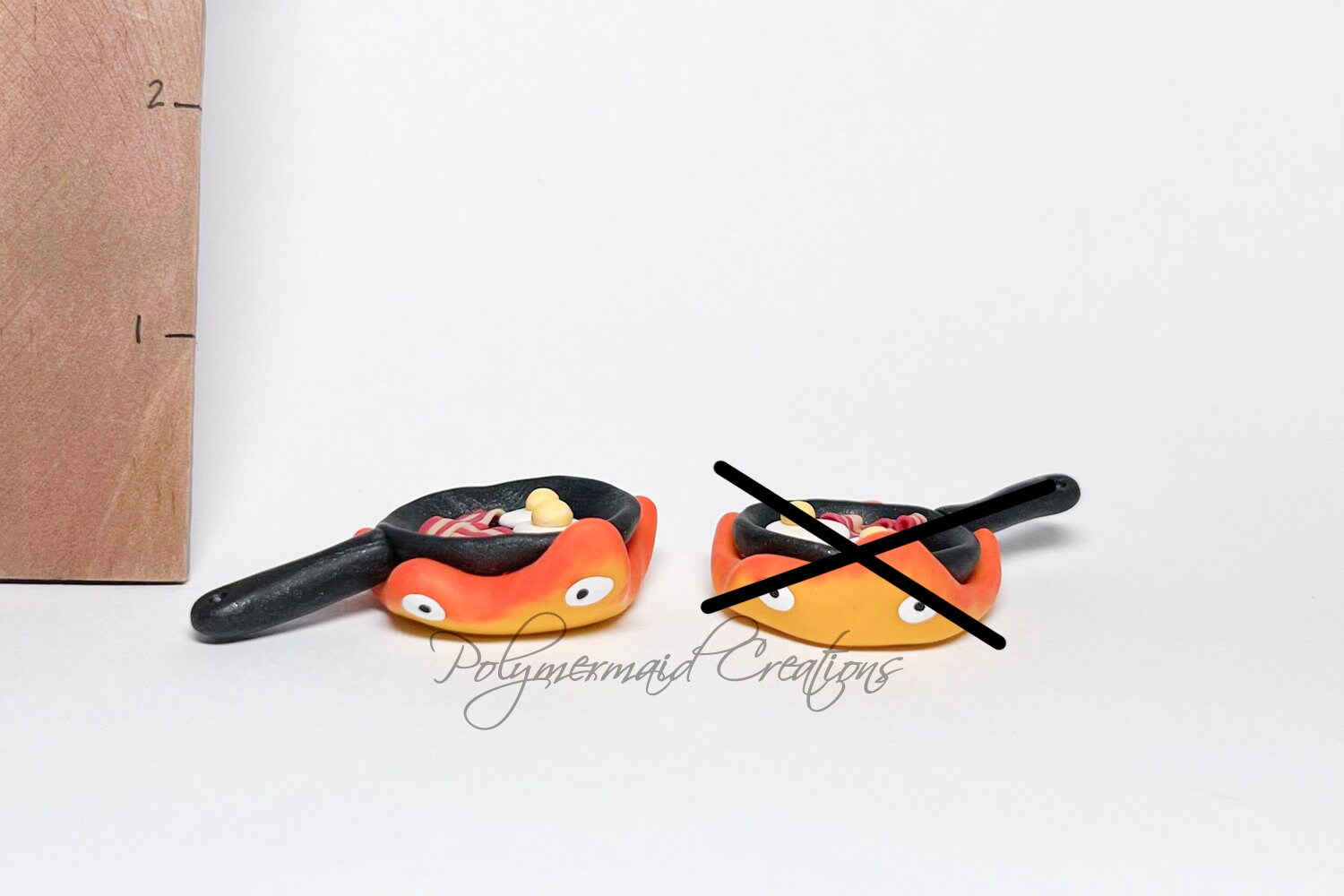 Calcifer Under Frying Pan With Bacon and Eggs - Miniature Polymer Clay ...