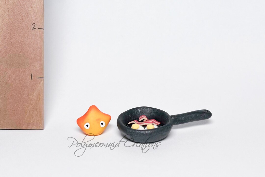Calcifer and Frying Pan With Bacon and Eggs - Miniature Polymer Clay ...