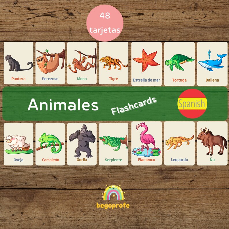 Animal Flashcards, Spanish Language Learning Printable, Vocabulary ...