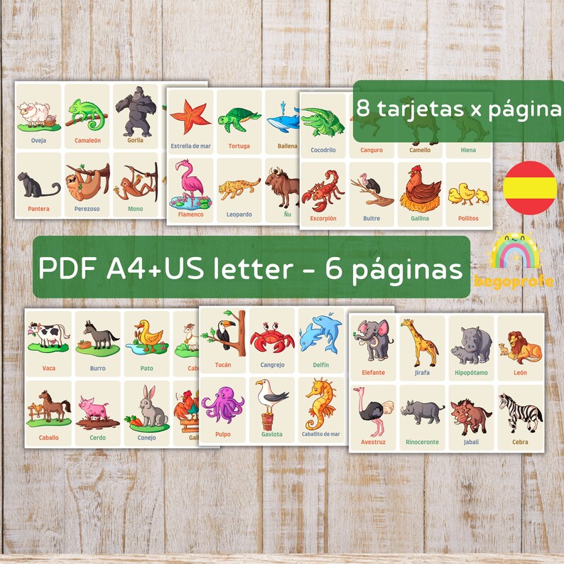 Animal Flashcards, Spanish Language Learning Printable, Vocabulary ...