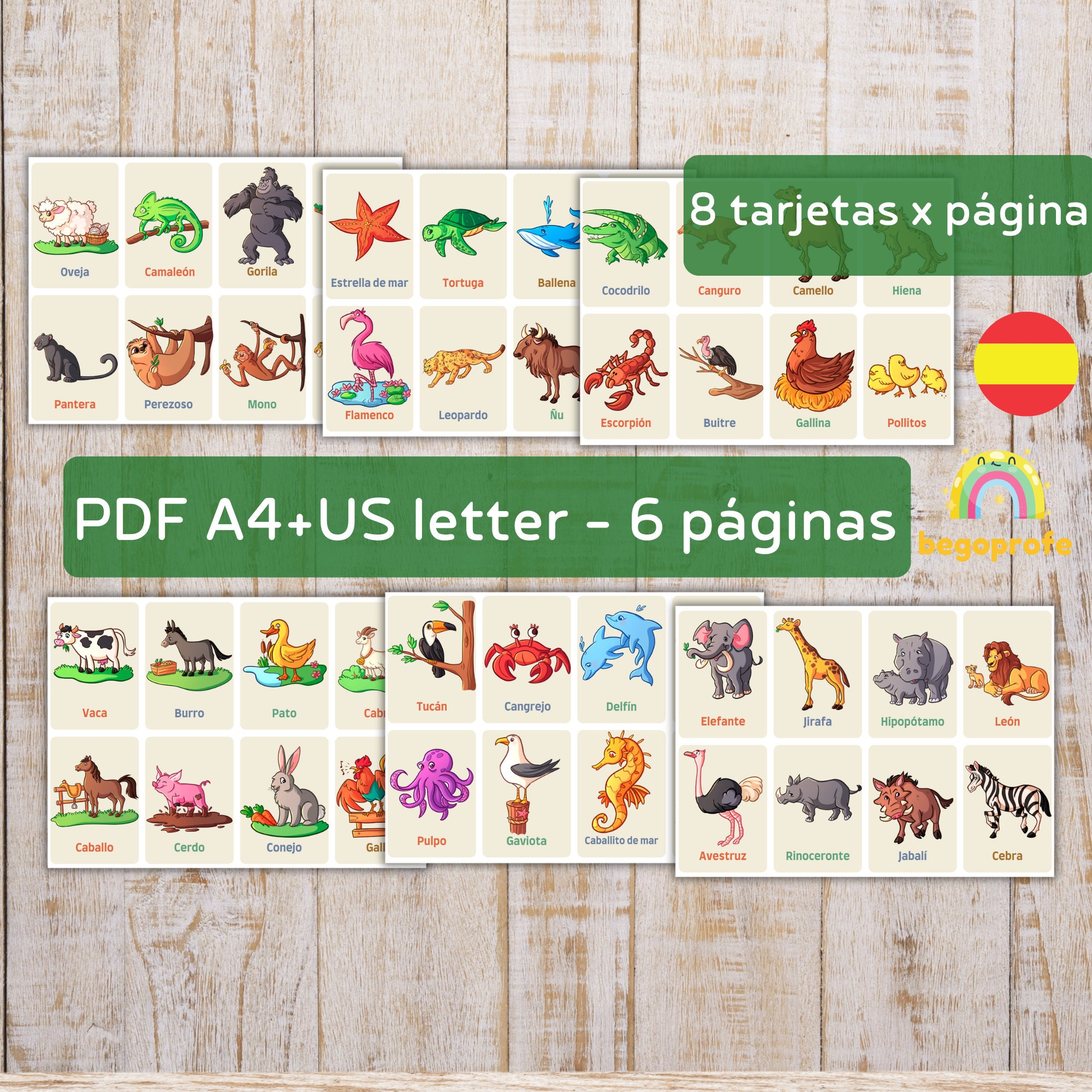 Animal Flashcards, Spanish Language Learning Printable, Vocabulary ...