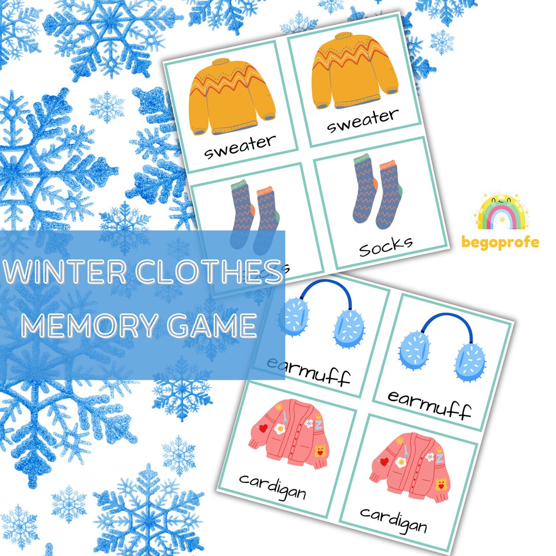 Winter Clothes Memory Game, Vocabulary Printable for Kindergarten ...
