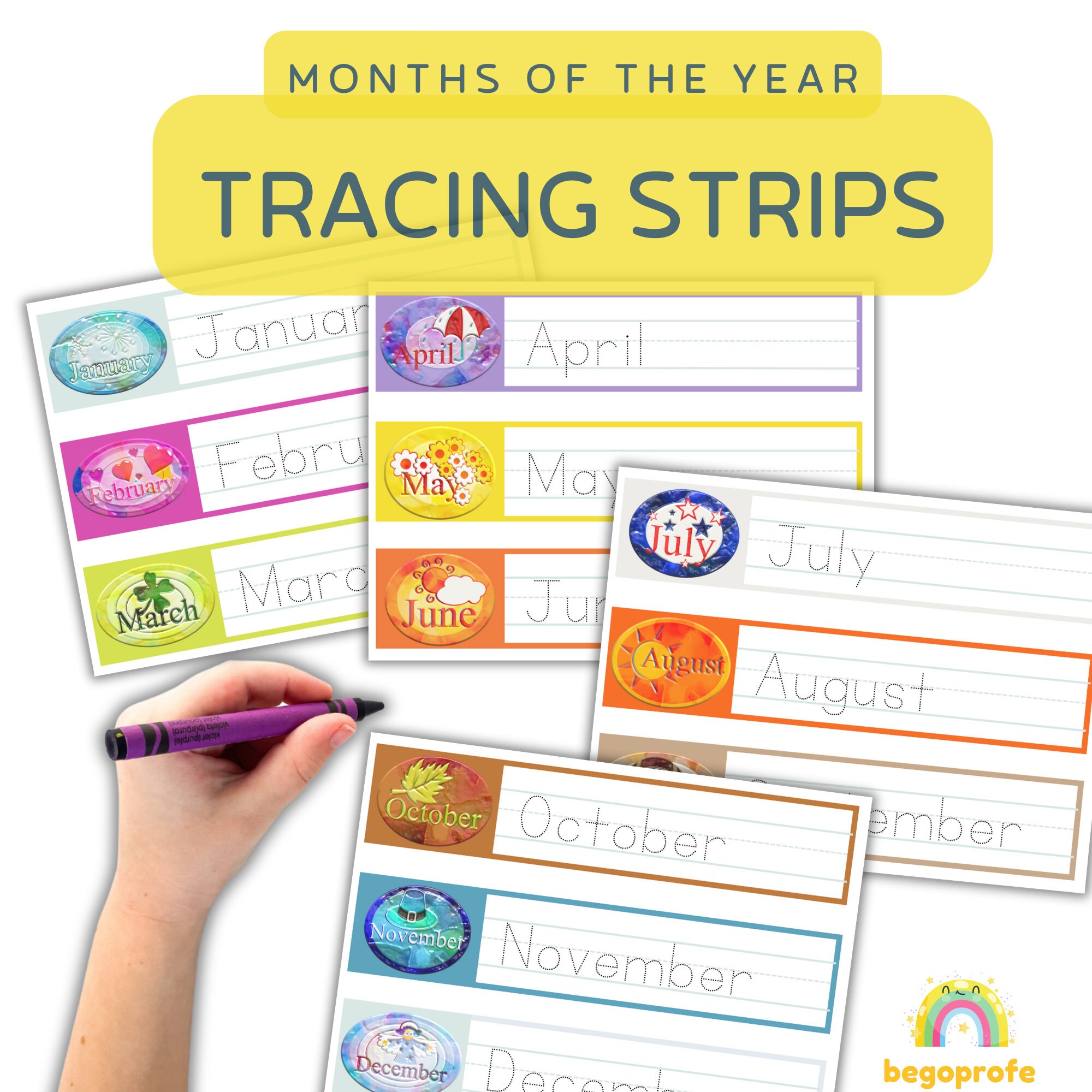 Months of the Year Tracing Worksheets for Preschool, Learning Cards ...