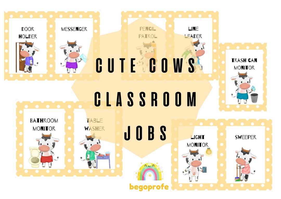 Cute Cow Clipart Classroom Jobs Chart for Preschool Classroom - Etsy