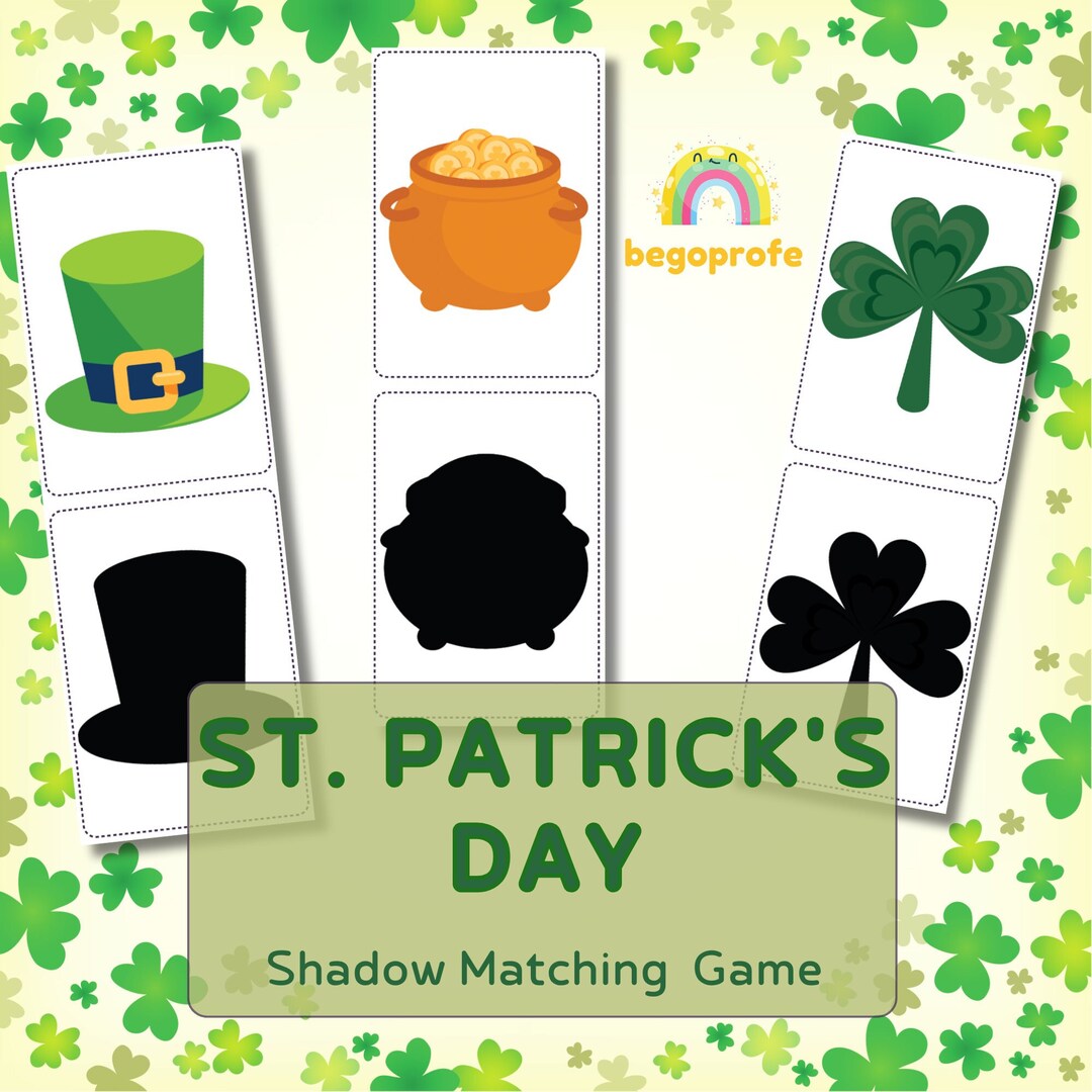 St Patricks Day Shadow Matching Cards for Preschool, Math Printables ...