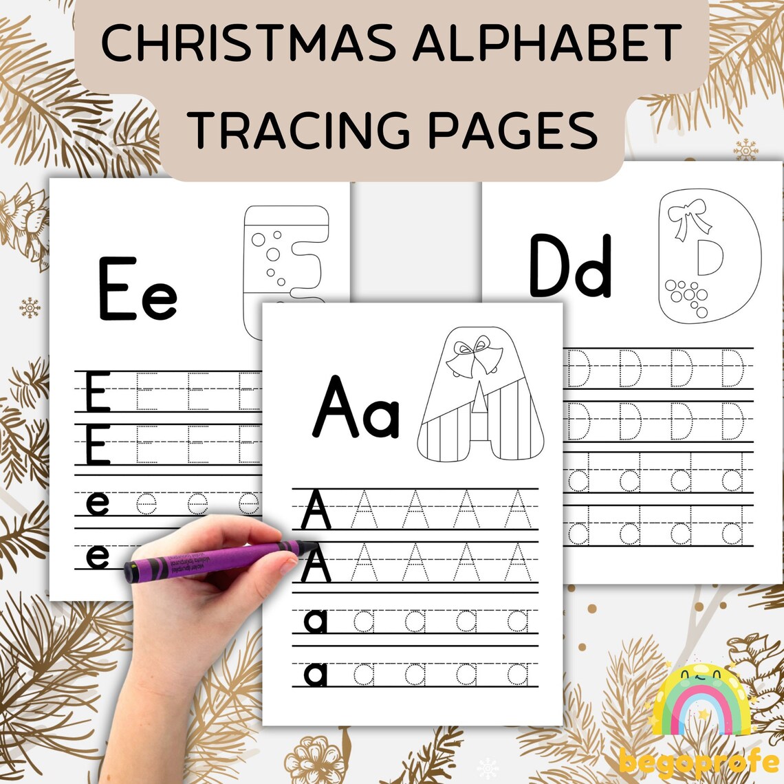 Christmas Alphabet Tracing Pages Printables, a to Z Worksheets ...