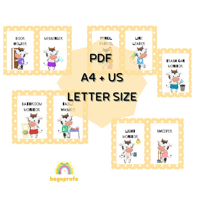 Cute Cow Clipart Classroom Jobs Chart for Preschool, Classroom ...