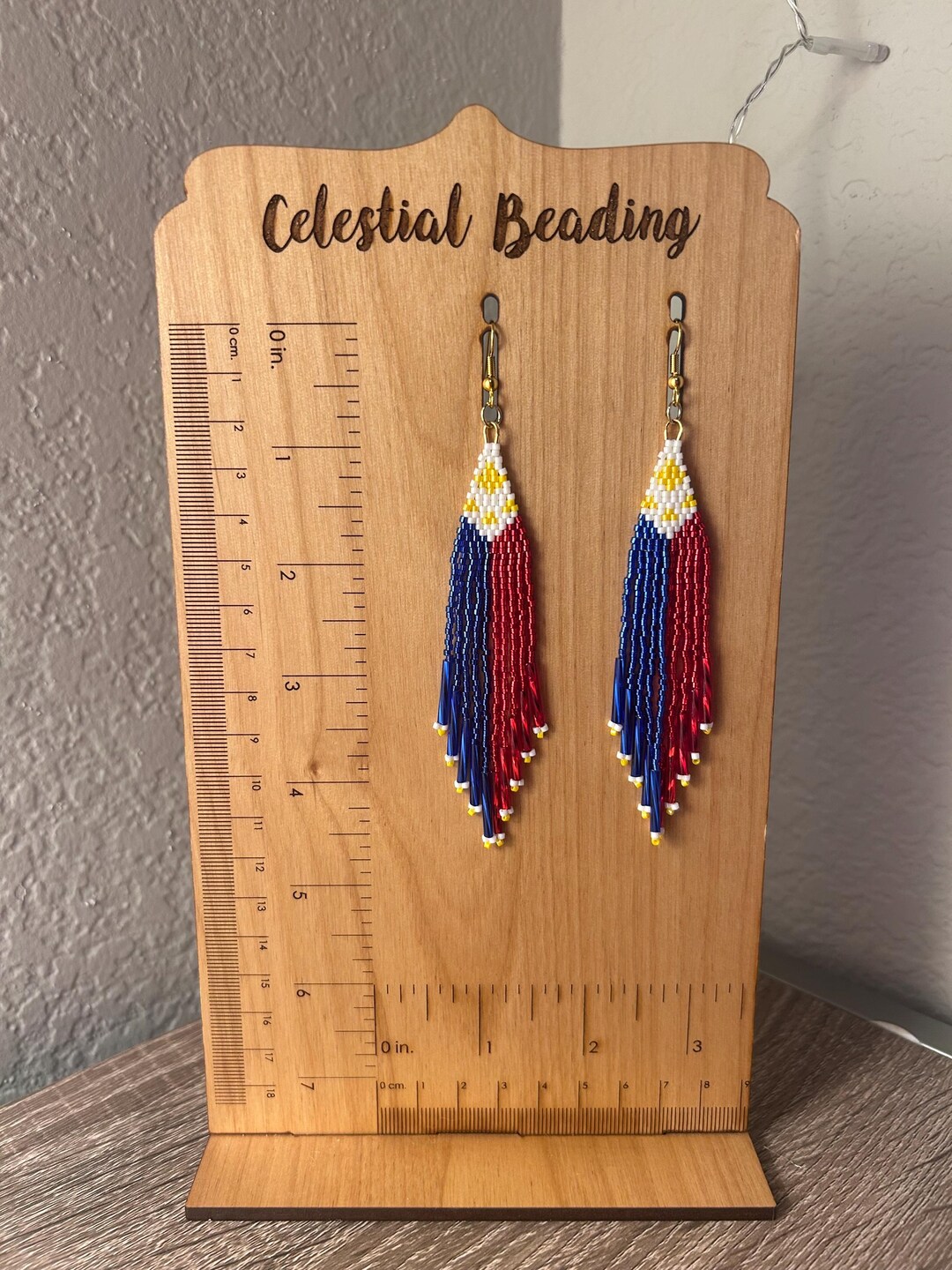 Beaded Fringe Earrings - Filipino Flag With Bugle Beads - Etsy