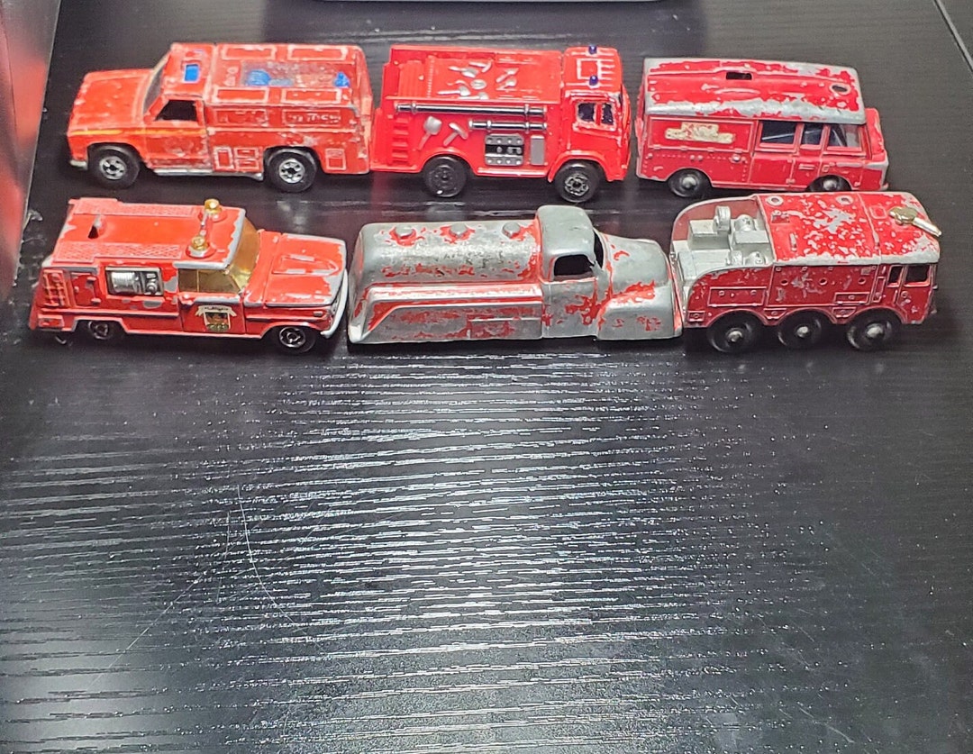 6 Vintage Diecast FIRE TRUCKS Lesney, Matchbox, Majorette, Goodee ...