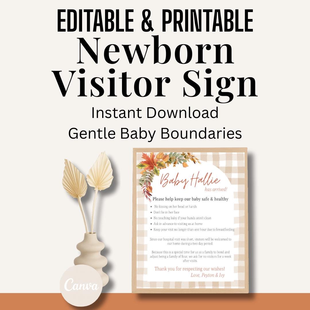 Newborn Visitor Sign, Baby Visitor Rules, Editable Canva Template ...