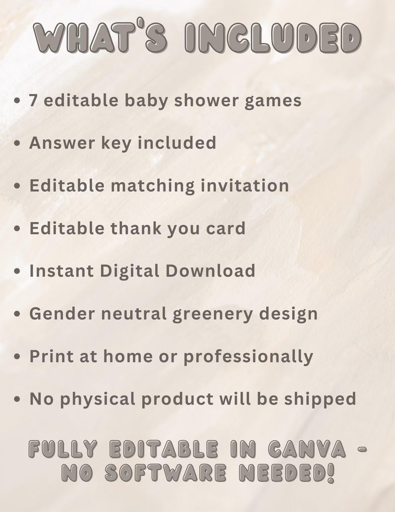 Greenery Baby Shower Bundle, Gender Neutral Baby Shower Games ...