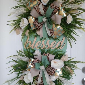 Blessed Mintgreen,beige Wreath,blessed Door Hanger,blessed Front Door ...