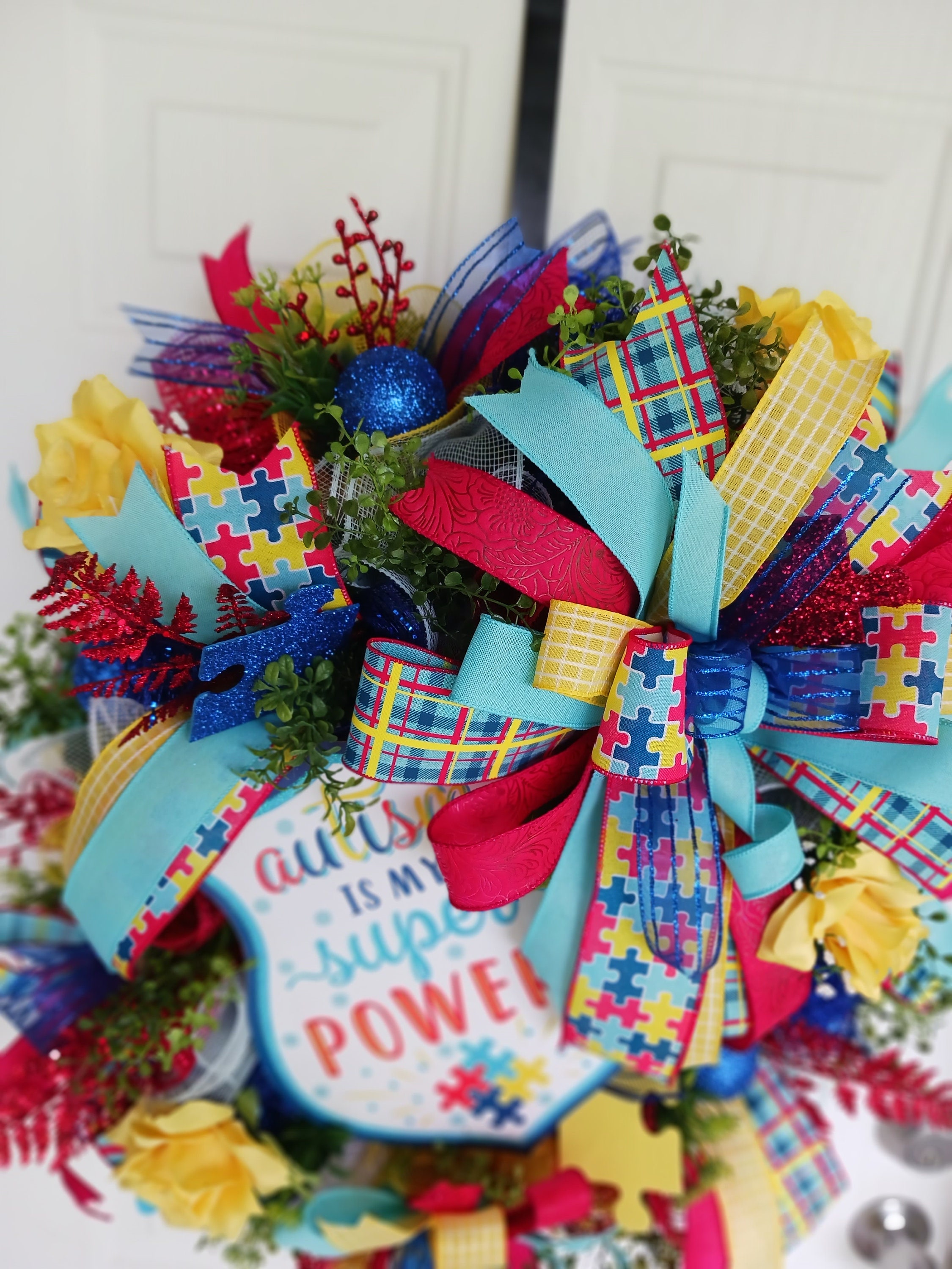 Autism Awareness, Autism Wreath, Autism Door Hanger,autism Door Decor ...
