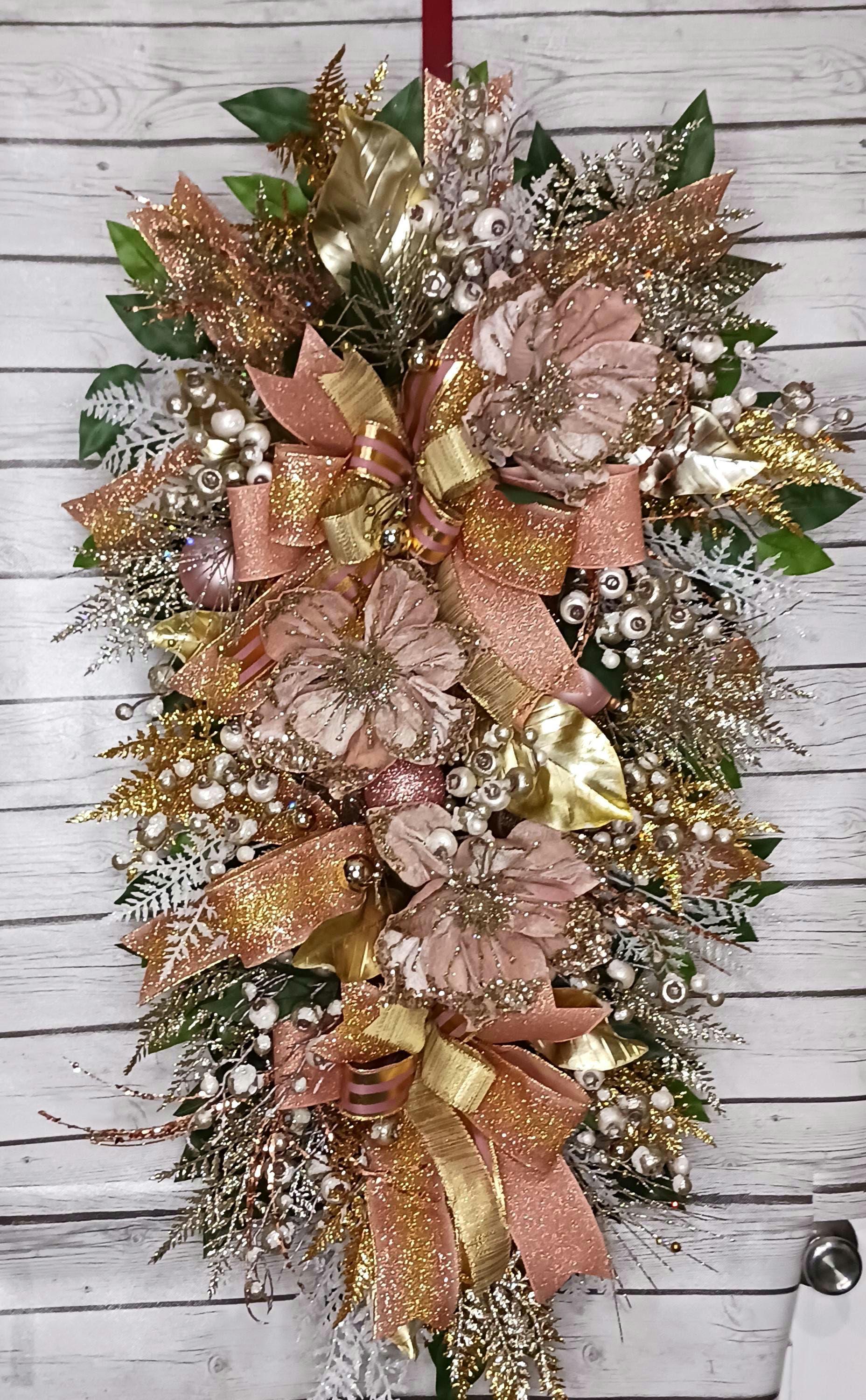 Rose Gold Magnolia Swag,magnolia Door Hanger,jewel Swag Front Door ...