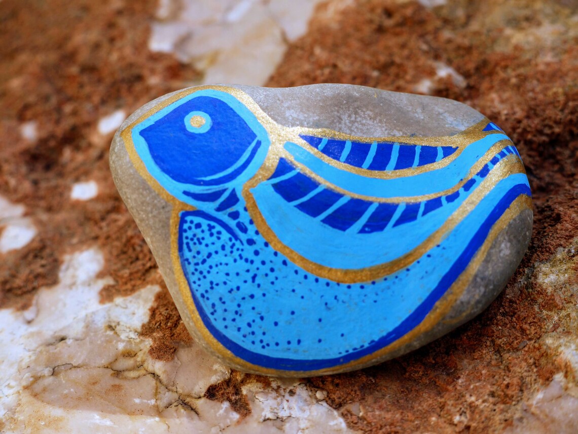 Shalom – Peace Dove | Handmade Painted Stone | Evil Eye Protection ...