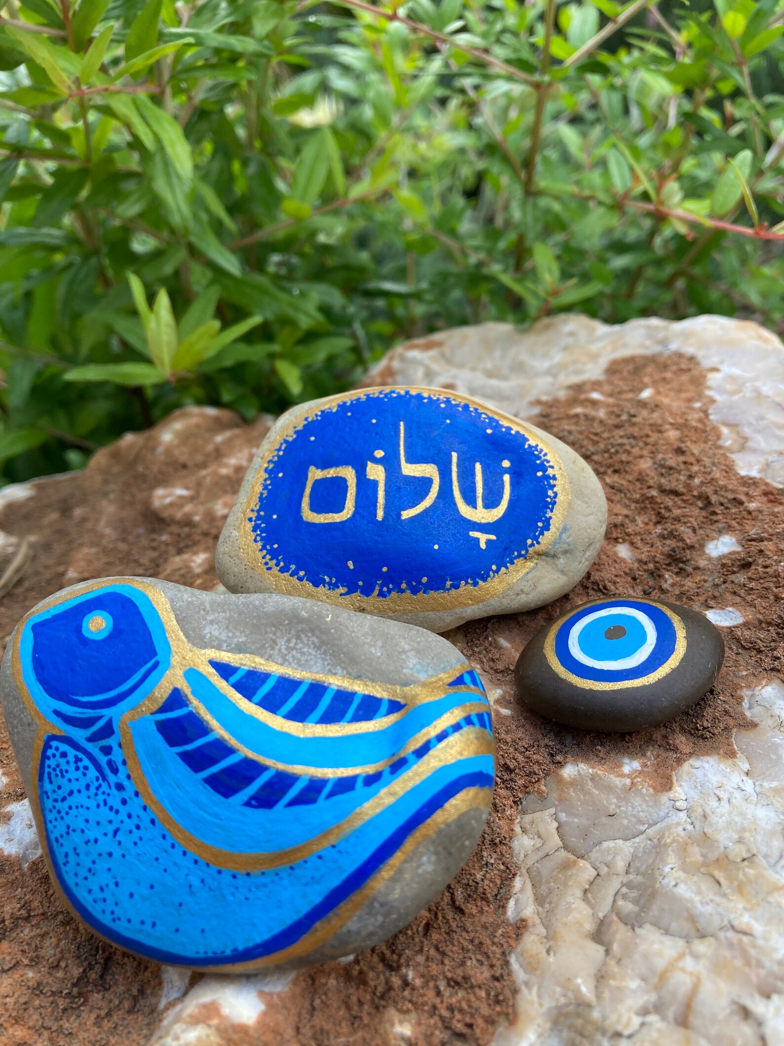 Shalom – Peace Dove | Handmade Painted Stone | Evil Eye Protection ...